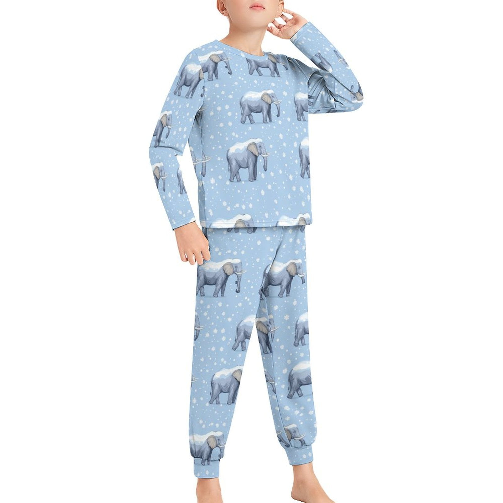 ZHANGS African Elephant In Snowfall-15 Boys' Pajamas Set Kids Long ...