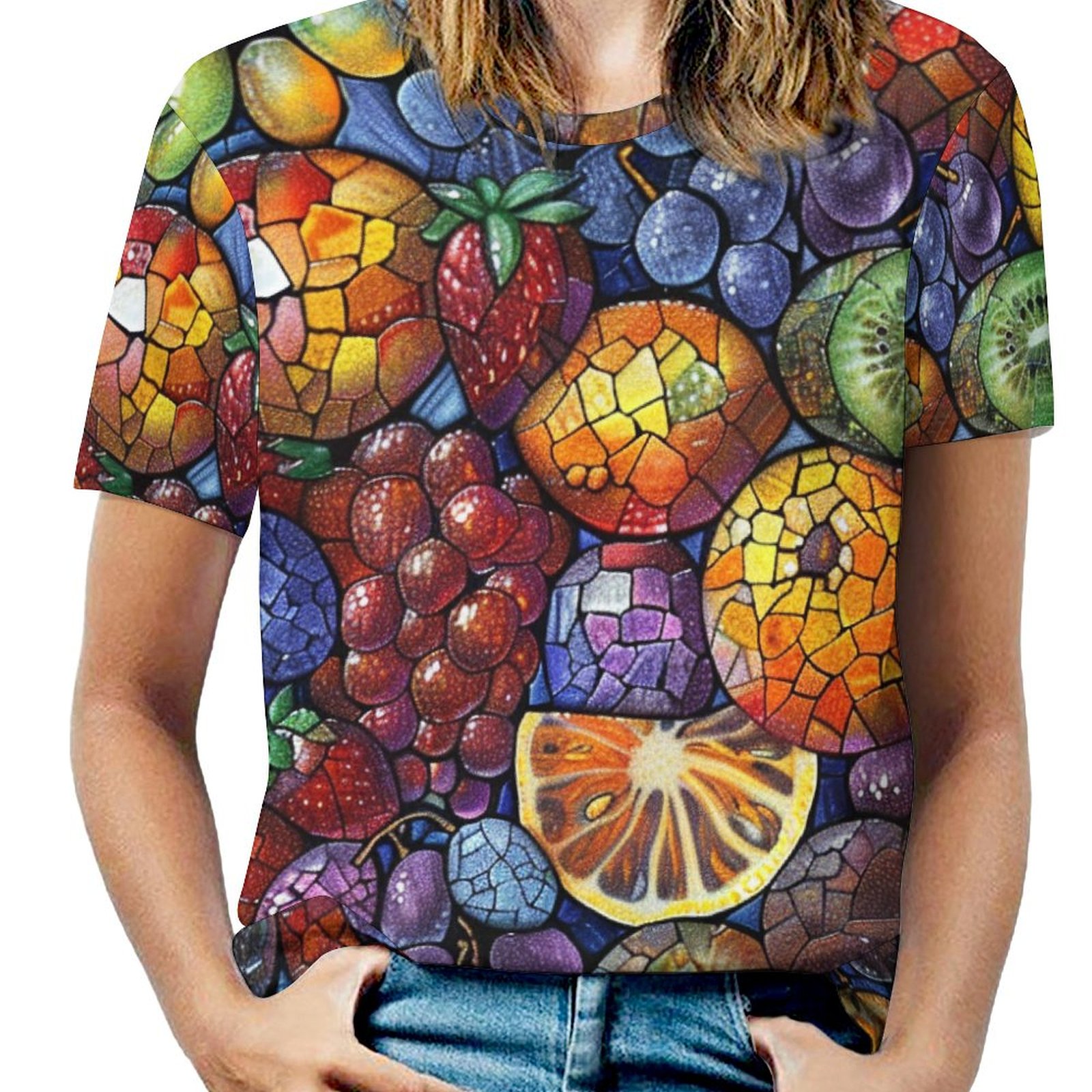 ZHANGSX Fruit Tile Mosaic-62 Full Print Graphic T Shirts, Short Sleeve ...