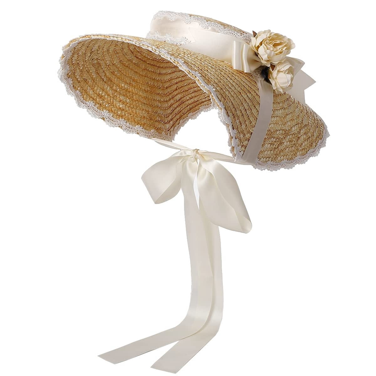 ZHANGYY Sun Hat Girls Women Tea Party Flowers Ribbons Straw Hats Multi ...