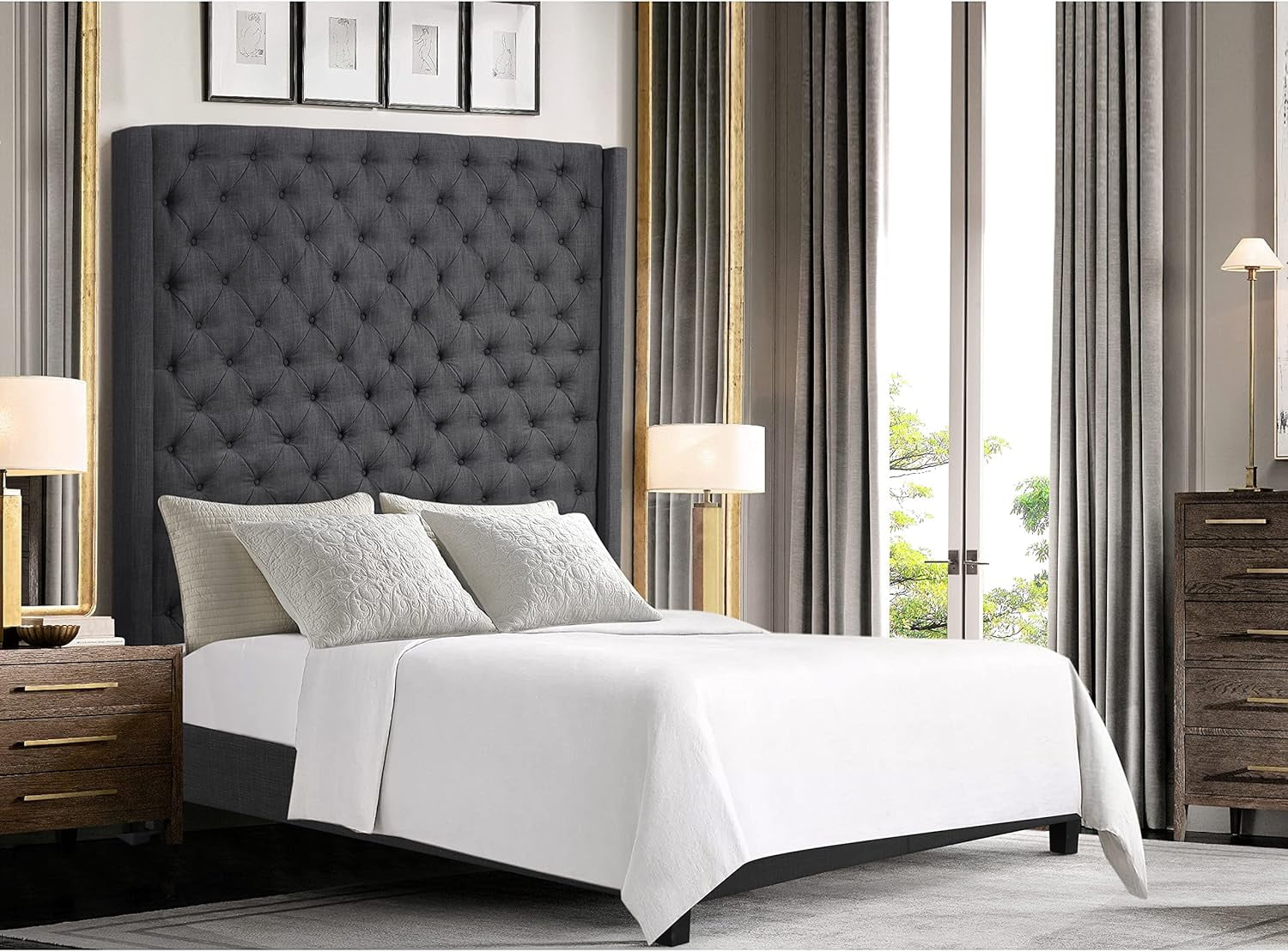 ZHANPENG Basque Upholstered Wingback Platform Bed Frame with Padded ...