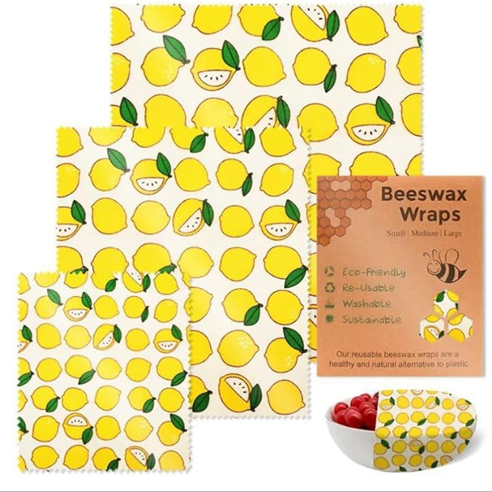 ZHANQUNE Beeswax Food Wraps, 3-Pack Reusable & Biodegradable Food ...