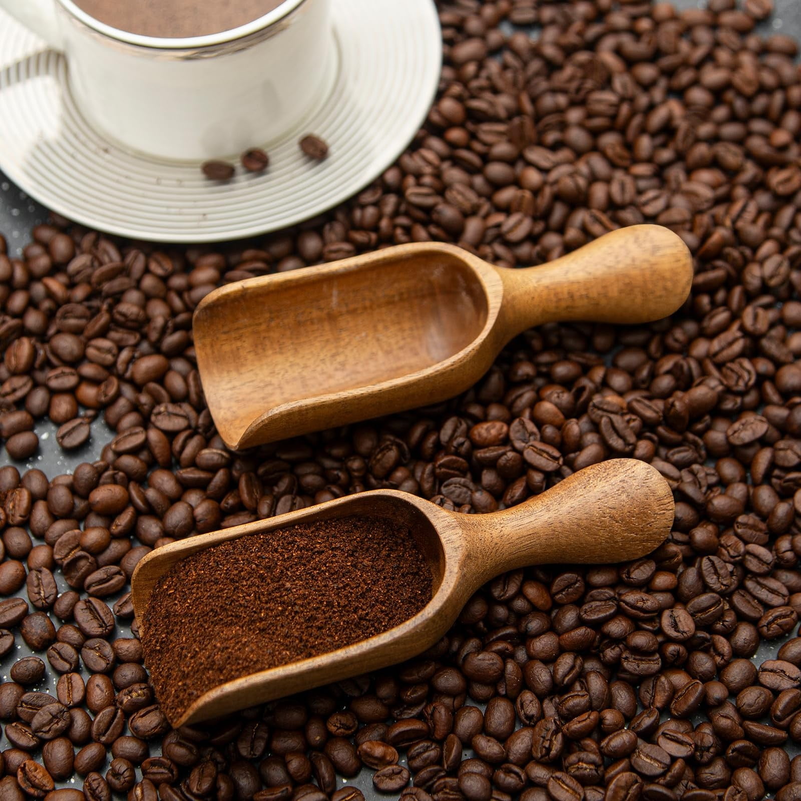 ZHANQUNE Wooden Measuring Spoons and Jar Scoop Set, Handcrafted Coffee ...