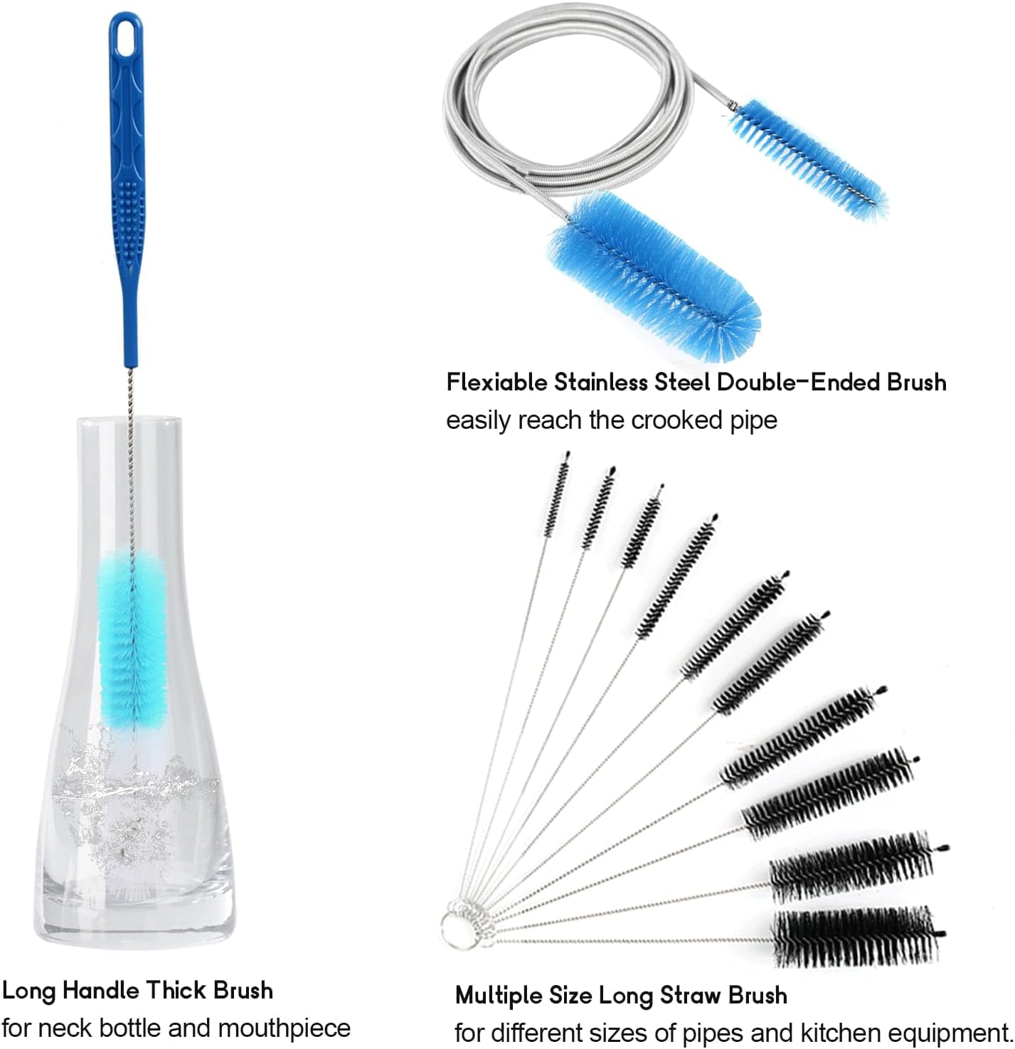 ZHANYU-12 Pack Glass Tube Pipe Cleaner Set, 17 Inch Long Handle Nylon ...