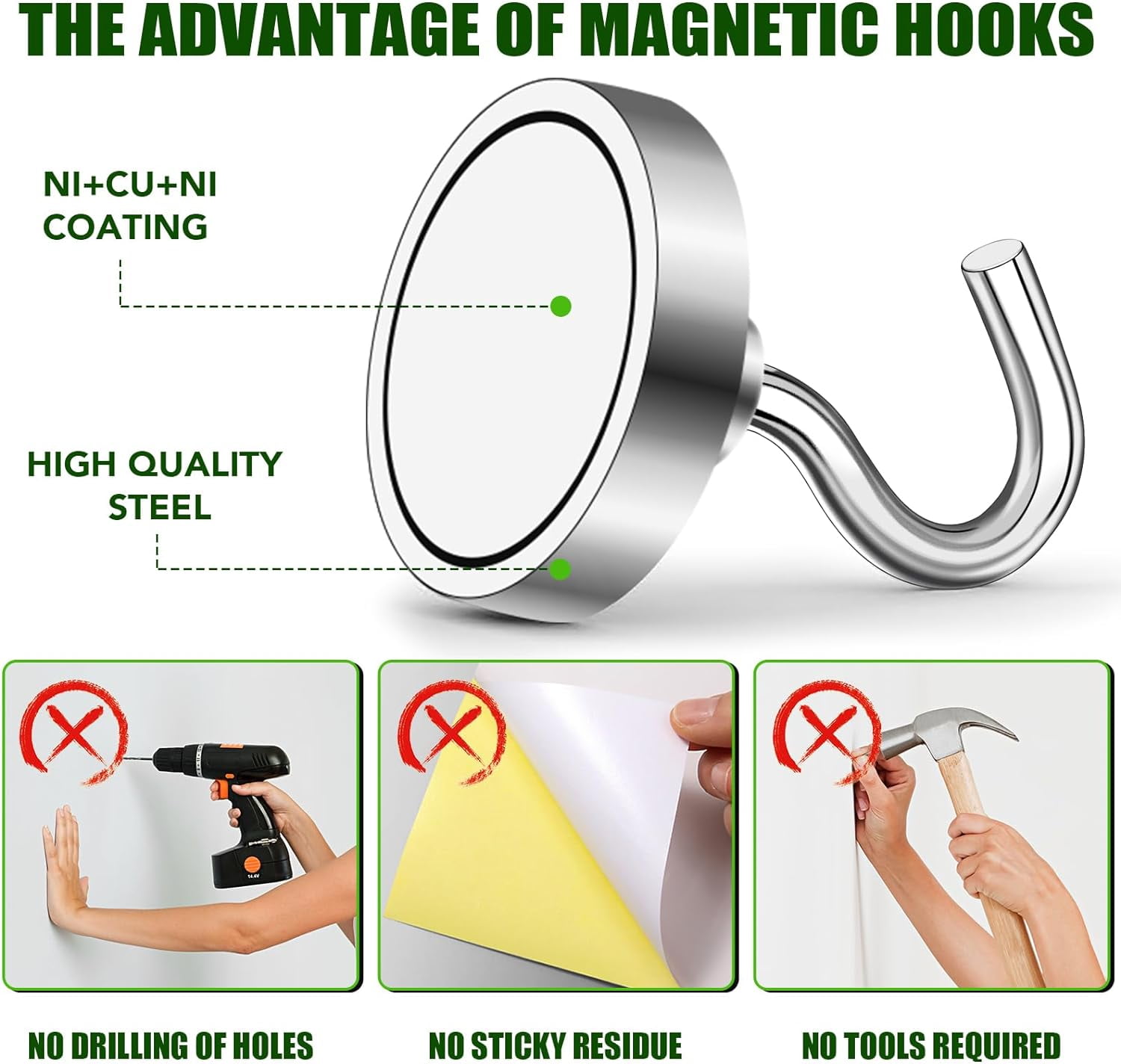 ZHANYU-12 Pack Magnetic Hooks Heavy Duty, 85lbs Strong Magnets with ...