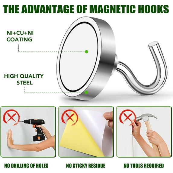 ZHANYU-12 Pack Magnetic Hooks Heavy Duty, 85lbs Strong Magnets with ...