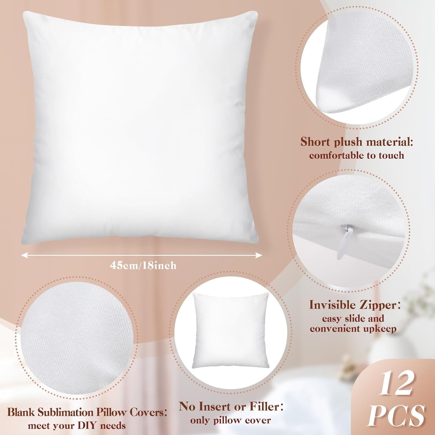 ZHANYU-12 Pack Sublimation Blanks Pillow Cases 18 x 18 Inch White Blank ...
