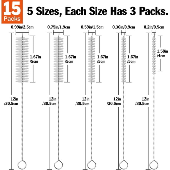 ZHANYU-15 Pack Straw Cleaner Brush Set, 12 inch Extra Long, 5 Different ...