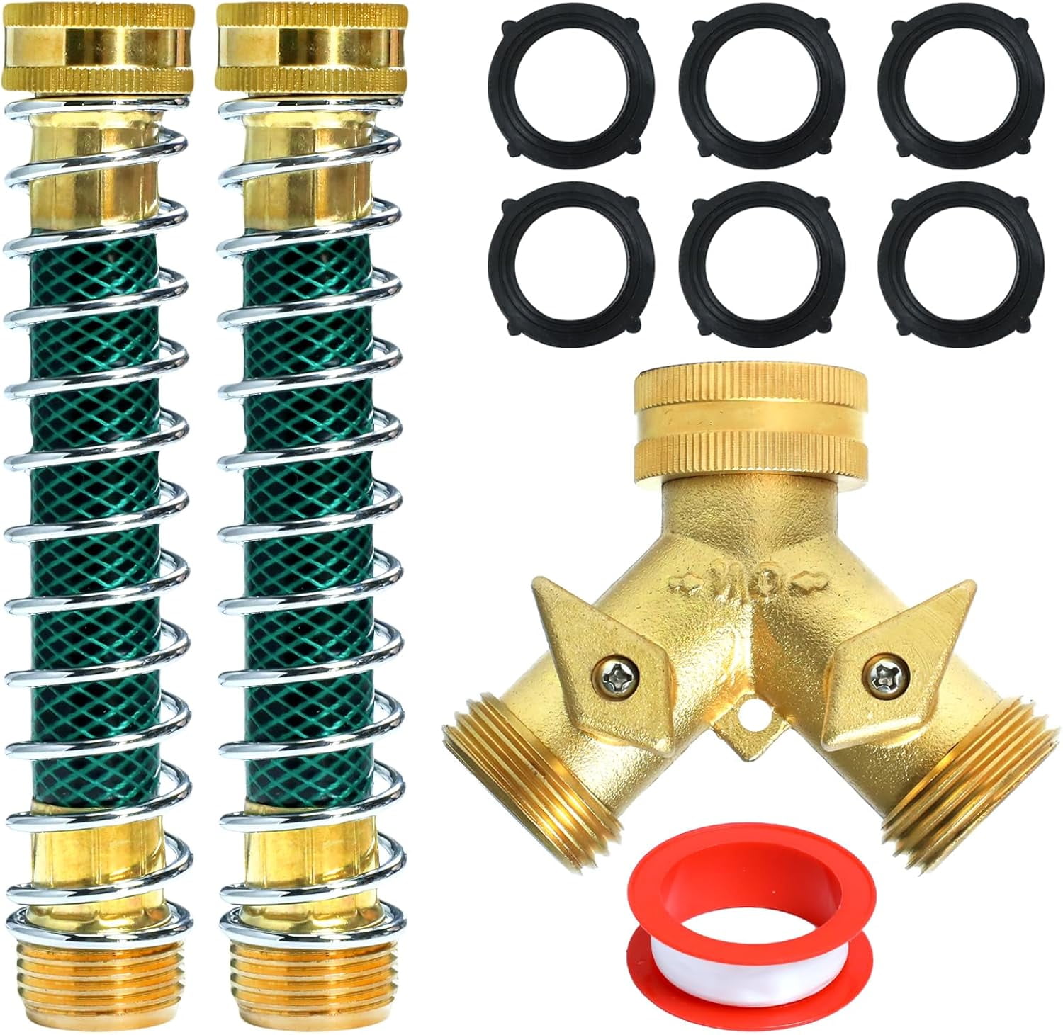 ZHANYU-2 Way Brass Garden Hose Splitter Kit, 3/4" Heavy Duty Brass Hose ...