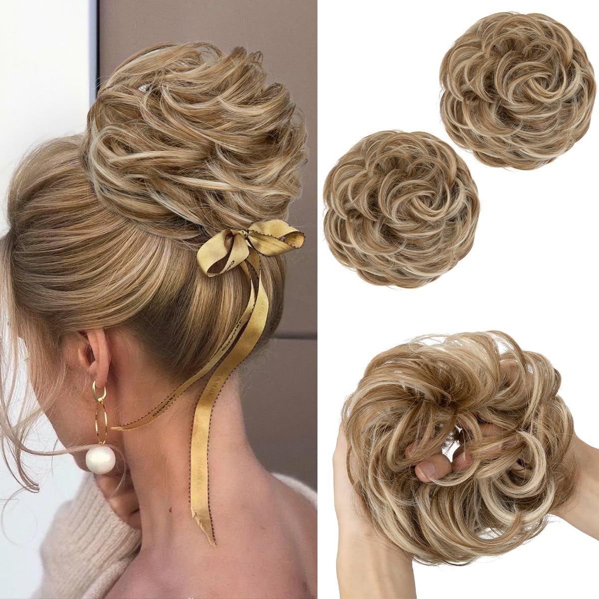 ZHANYU-2PCS Messy Hair Bun Hair Pieces Wavy Curly Synthetic Updo Fake ...