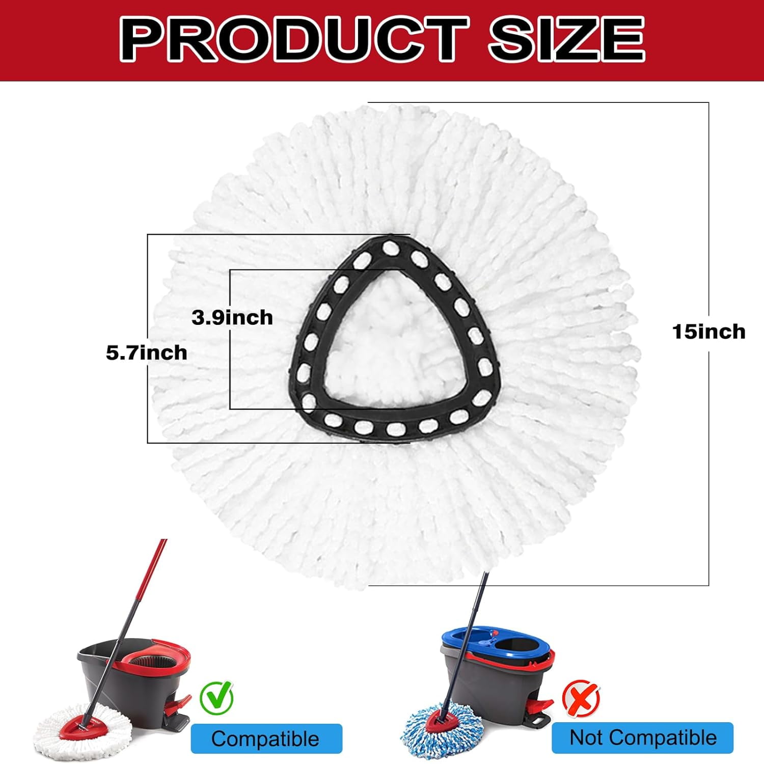ZHANYU-3 Pack White Spin Mop Replacement Heads, Mop Head Replacement ...