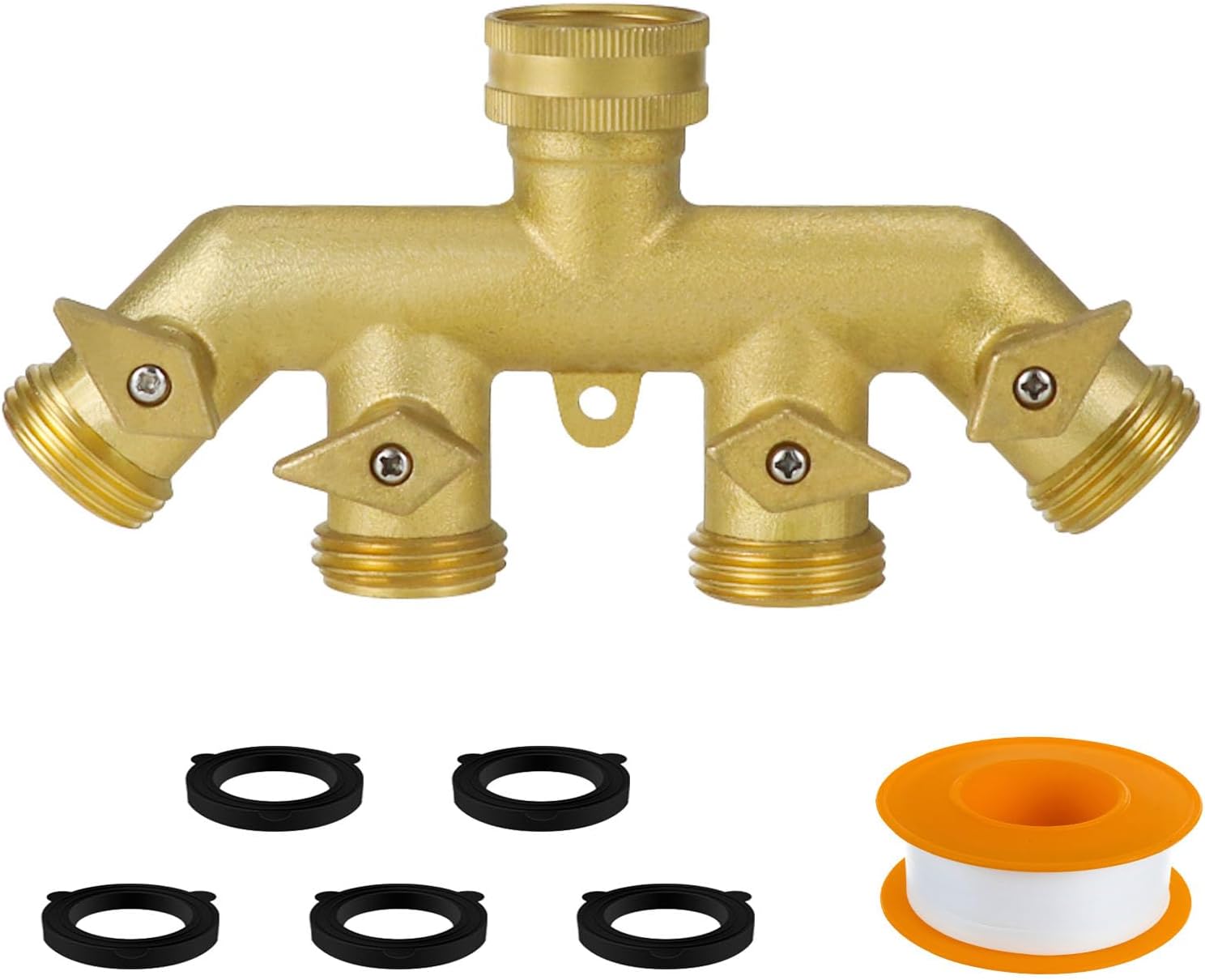 ZHANYU-4 way hose splitter heavy duty GHT 3/4 garden hose manifold with ...