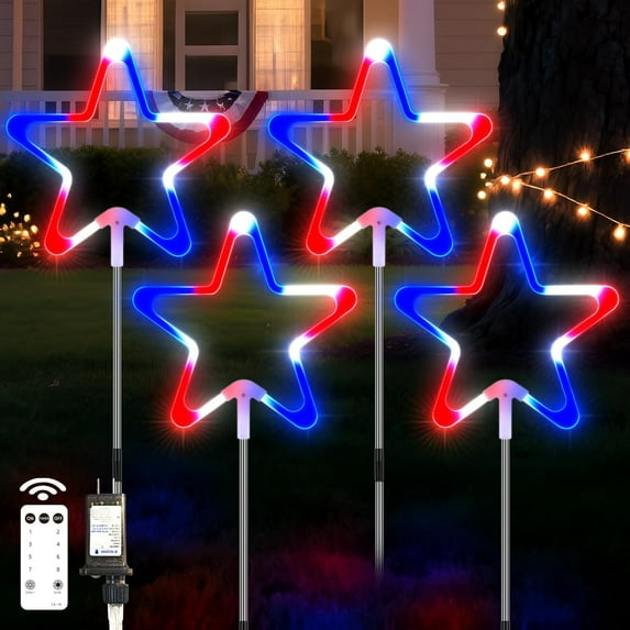 ZHANYU-4th of July Decorations Red White and Blue Light, 4PCS Big LED ...
