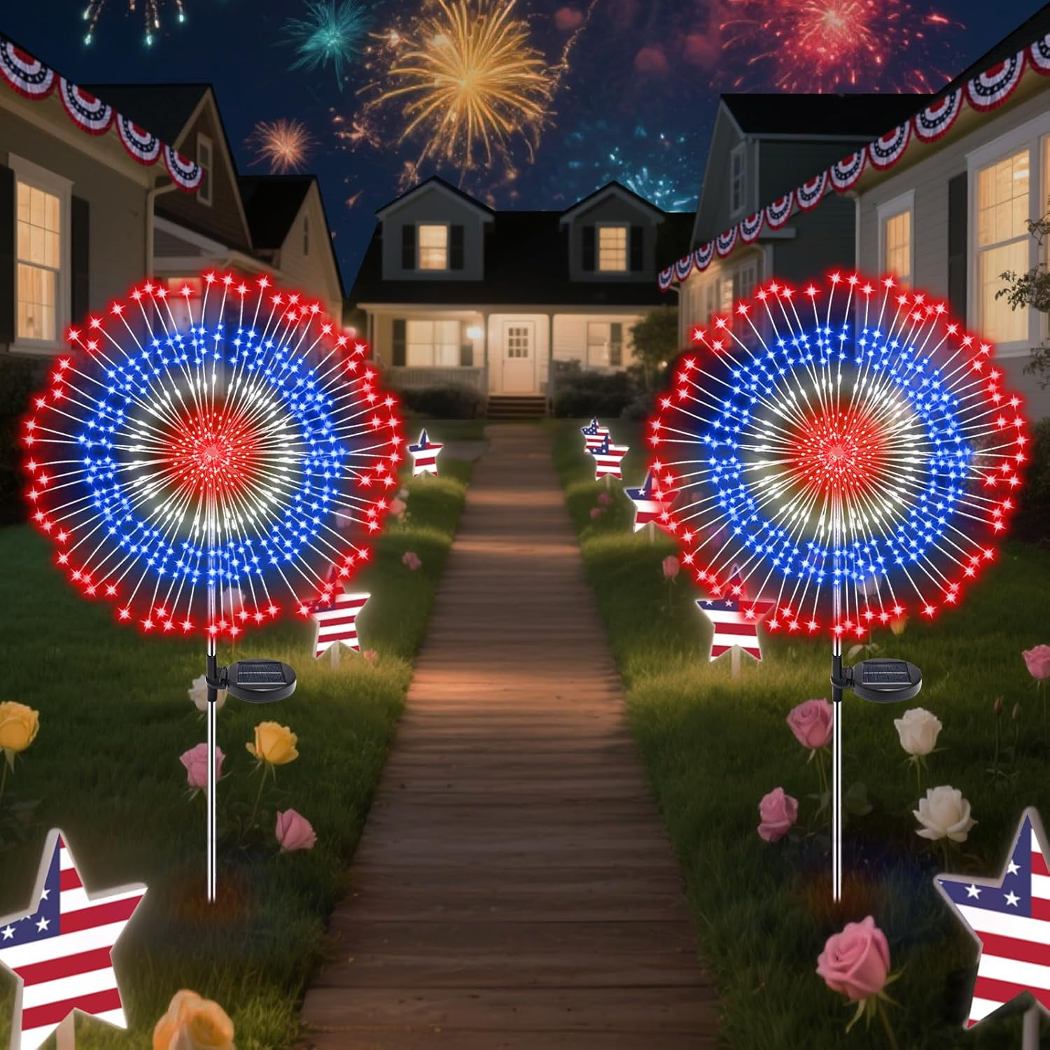 ZHANYU-4th of July Decorations Solar Fireworks Lights for Outside, 2 ...