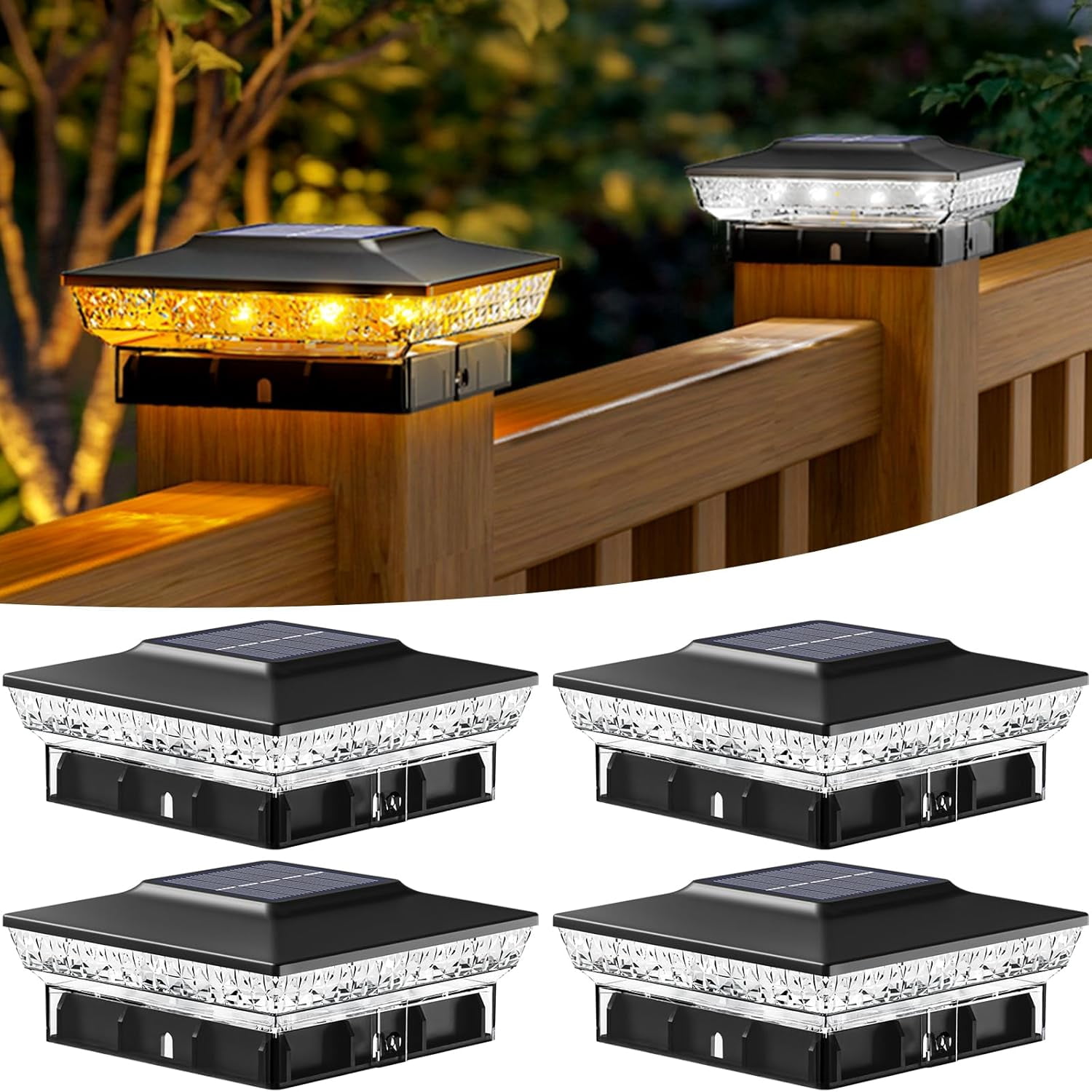 ZHANYU-4x4 Solar Post Cap Lights Outdoor, 2 Color Modes 16 LED Fence ...