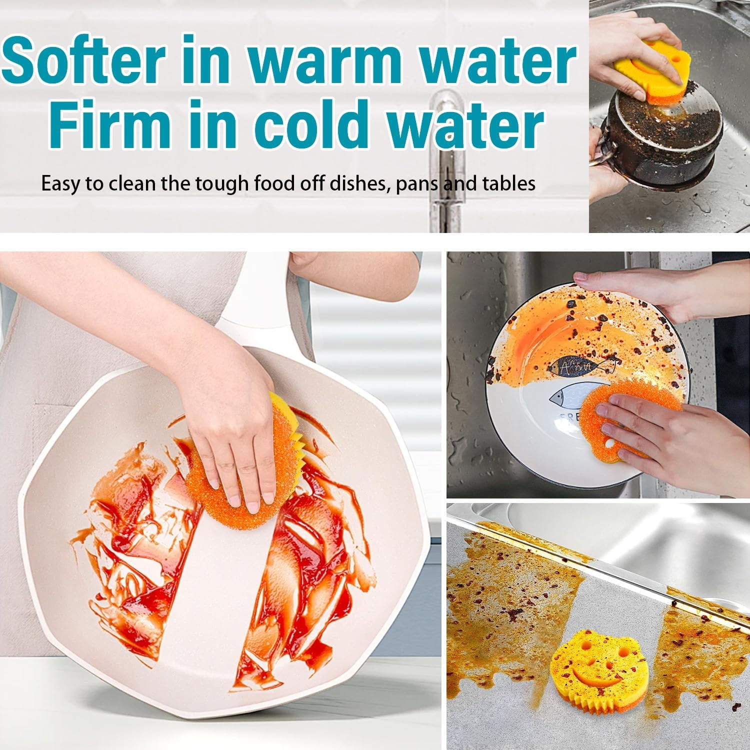 ZHANYU-5 Pack Scrub Sponge, Dual-Sided Temperature Controlled Kitchen ...