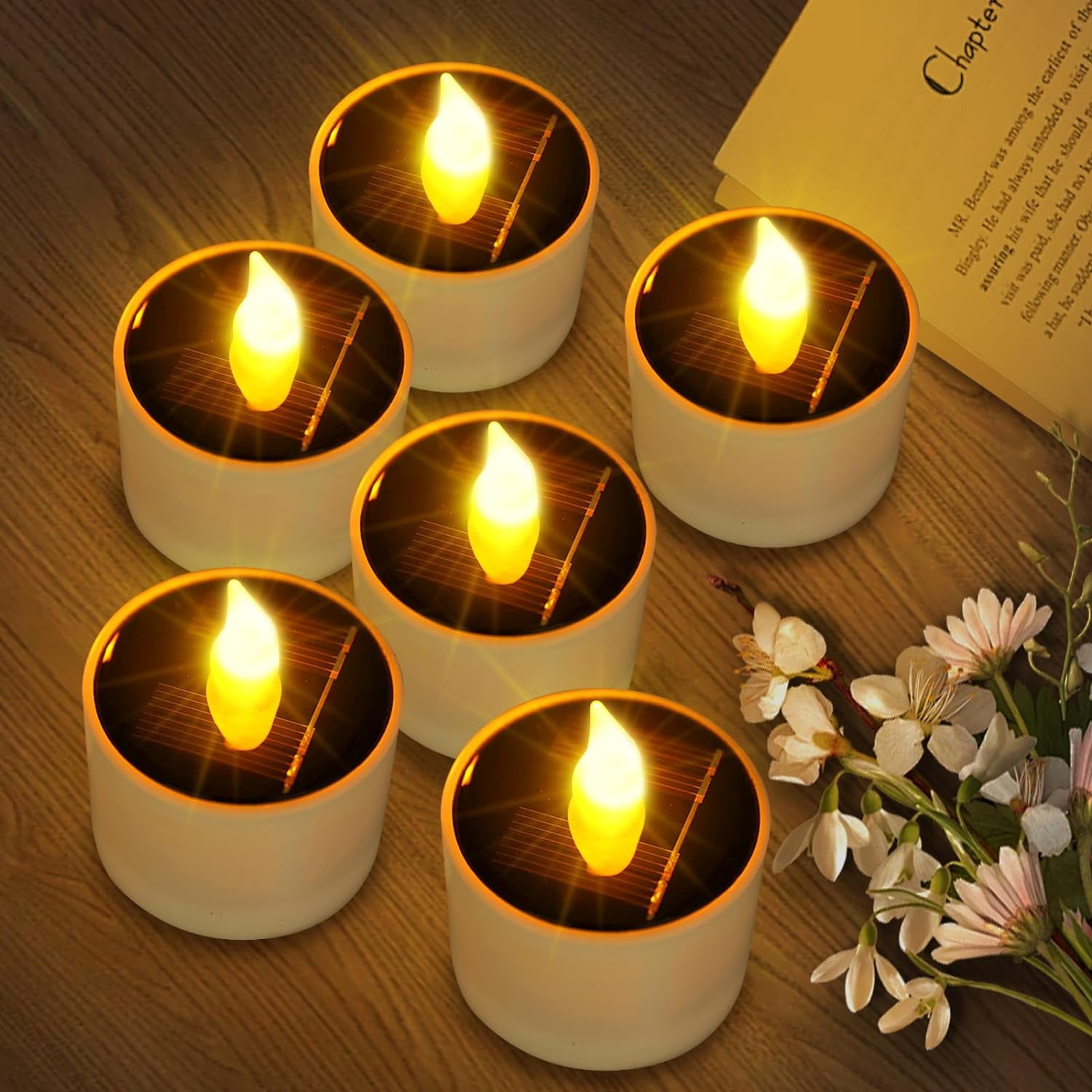 ZHANYU-6 Pcs Solar Tea Lights Outdoor - Flickering Solar Candle Lights ...