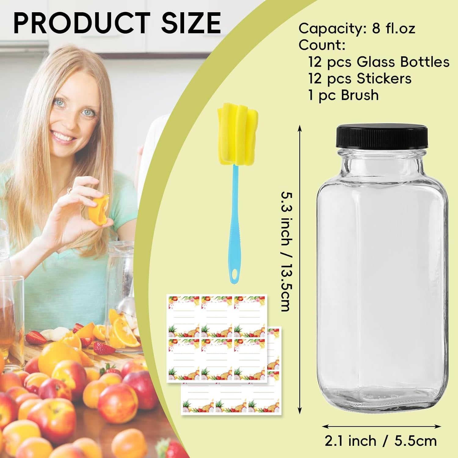 ZHANYU-8 oz Glass Juice Bottles with Lids 12-Pack - Reusable Small ...