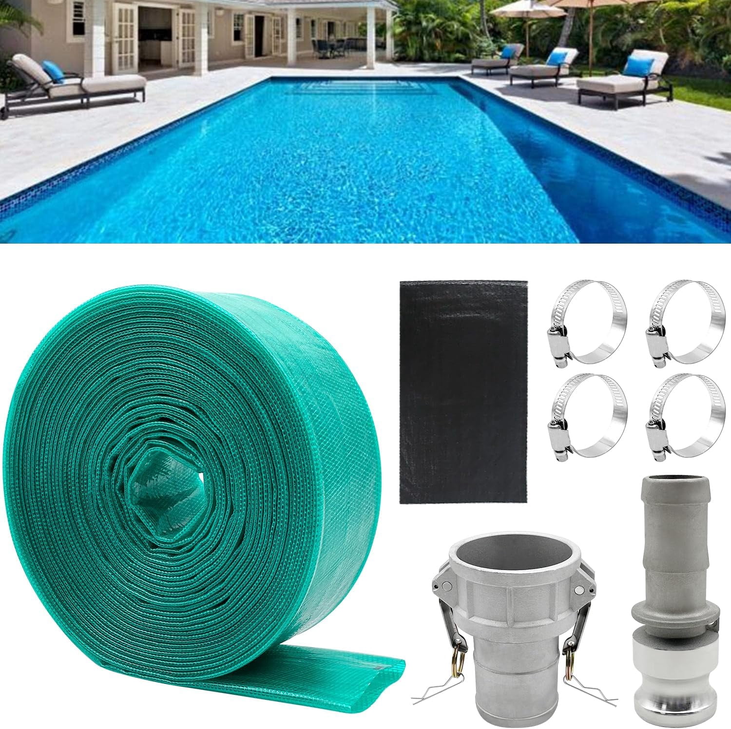 ZHANYU-Bashik Backwash Hose for Swimming Pool with 4 pcs Hose Clamp ...