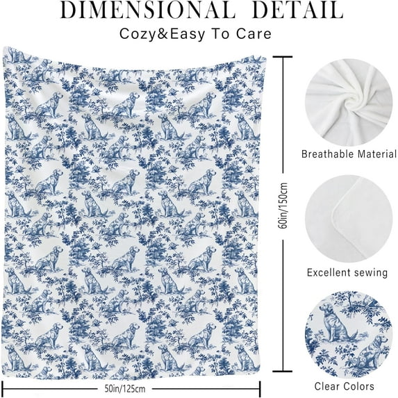 ZHANYU-Blue and White Chinoiserie Golden Retriever Blanket, Golden ...