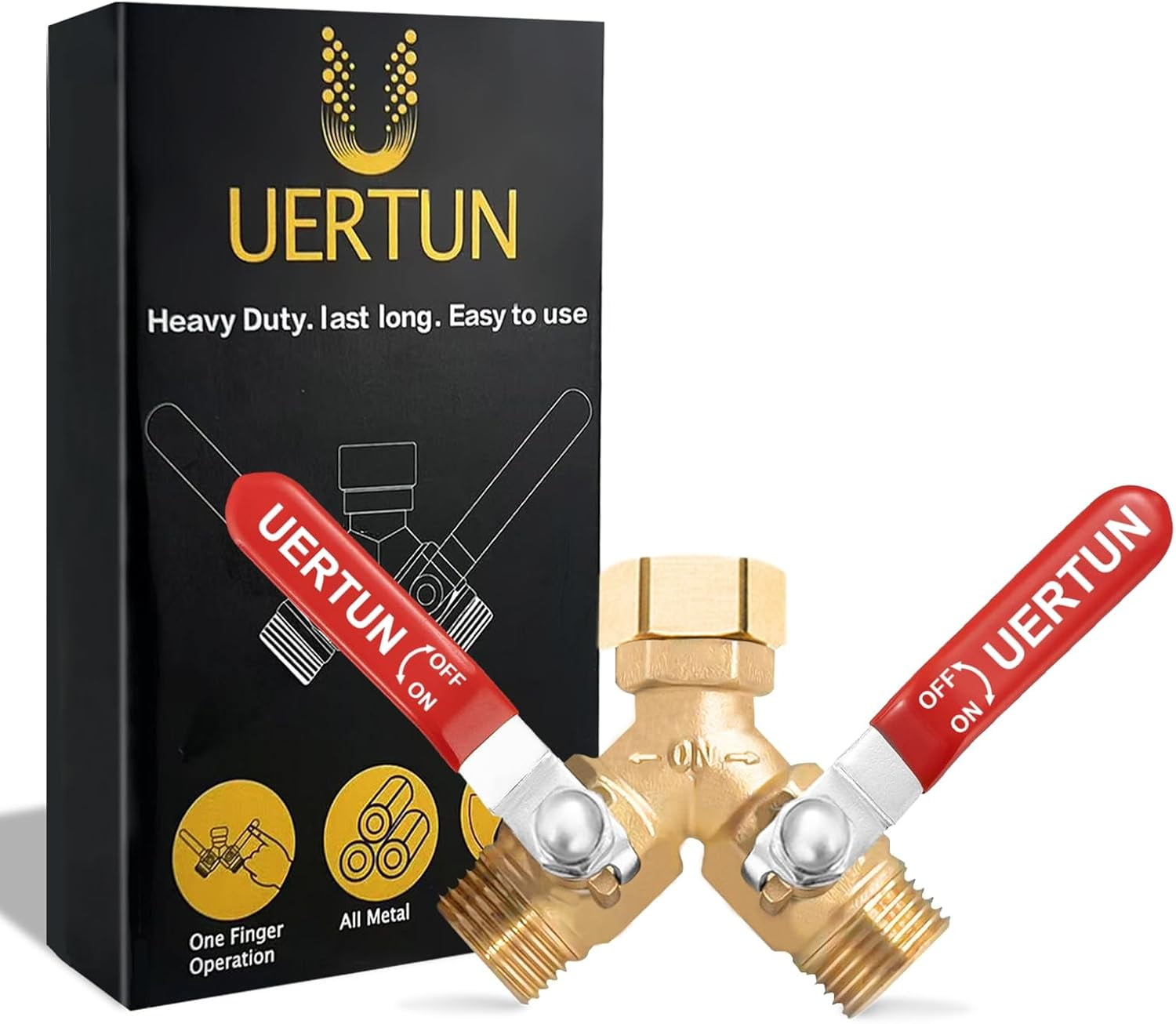 ZHANYU-Brass Garden Hose Splitter with Stainless Steel Long Handle,One ...