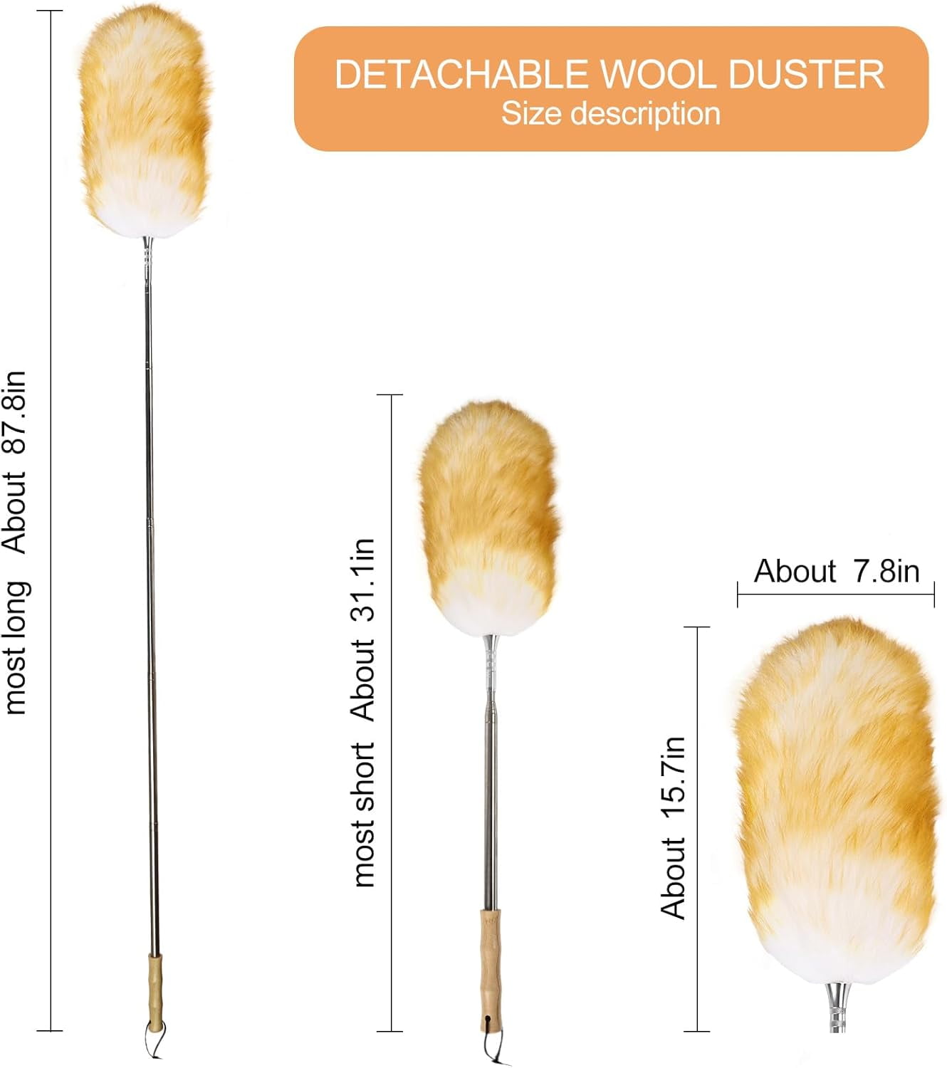 ZHANYU-Extendable Lambswool Feather Duster 31-88 Inch, Anti-Static Wool ...