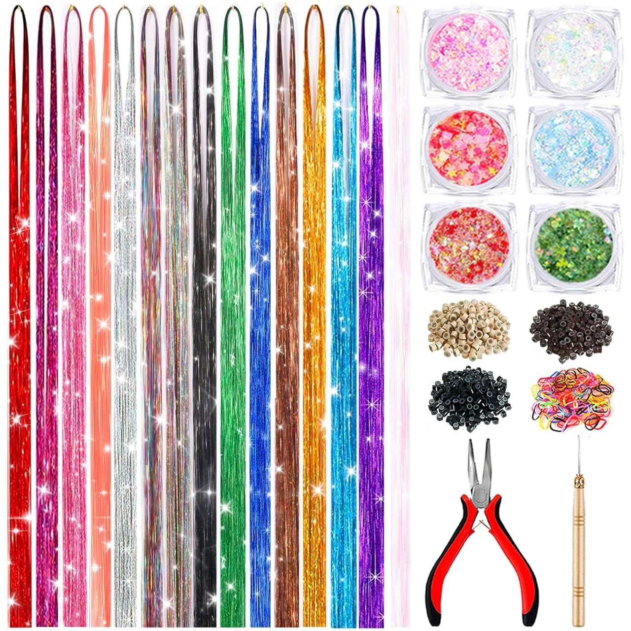 ZHANYU-Hair Tinsel Kit With Body Glitter 15 Colors 48 Inch 7500 Strands ...