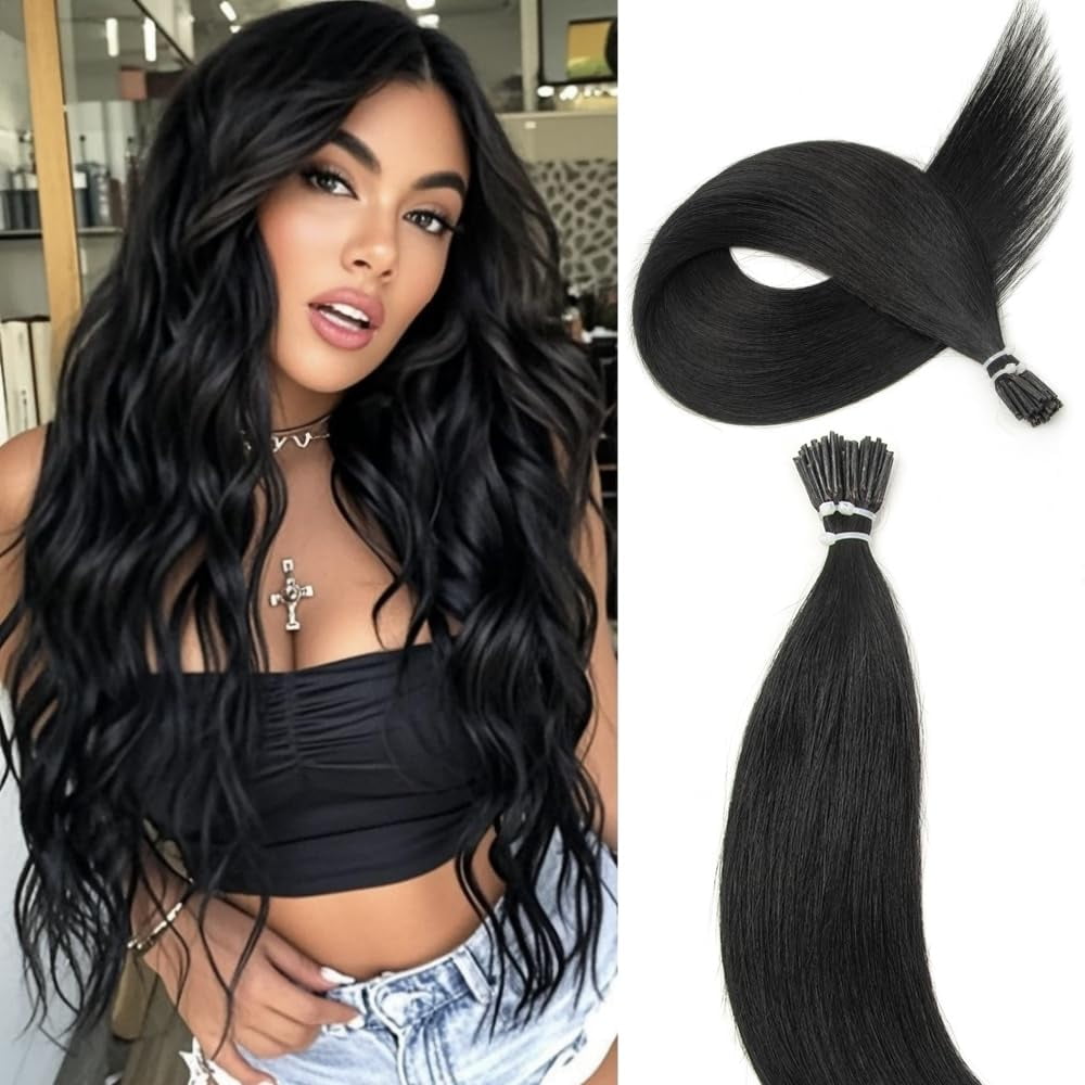 ZHANYU-I Tip Hair Extensions Real Human Hair #01 Jet Black 16 Inch ...