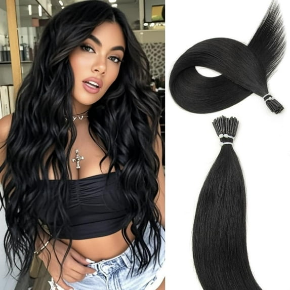 ZHANYU-I Tip Hair Extensions Real Human Hair #01 Jet Black 16 Inch ...