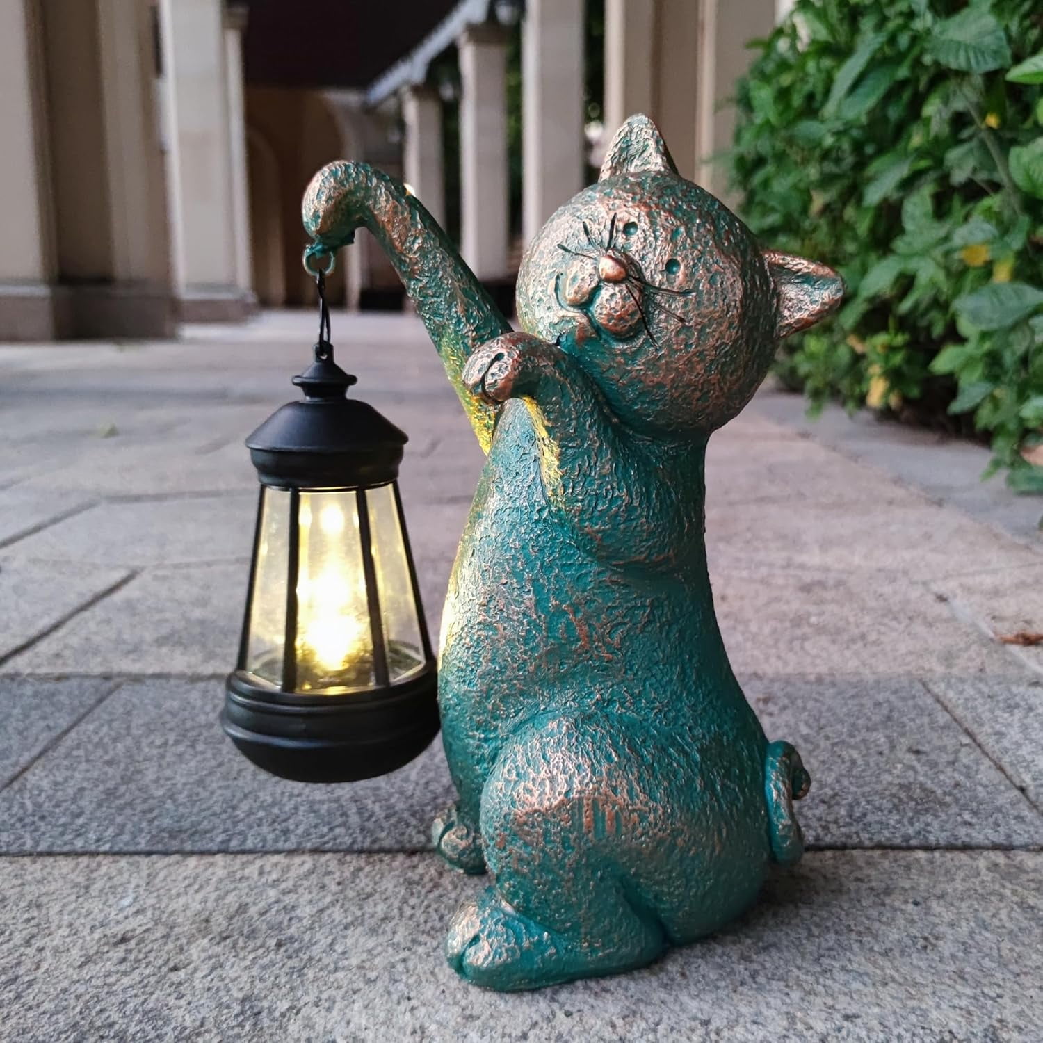 ZHANYU-JOYBEE Garden Statues Cat with Solar Lantern Outdoor Decor-Cat ...