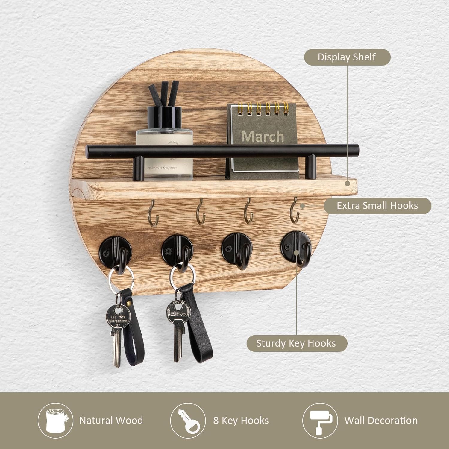 ZHANYU-Key Holder for Wall - 9.8 Inch Apartment Wall Decor with Shelf ...