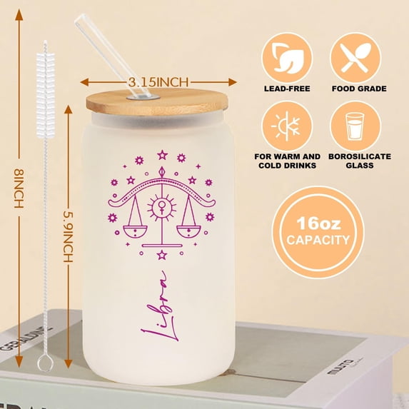 ZHANYU-Libra Zodiac Gift for Women Men Friend Bestie - 16 Oz Can Glass ...