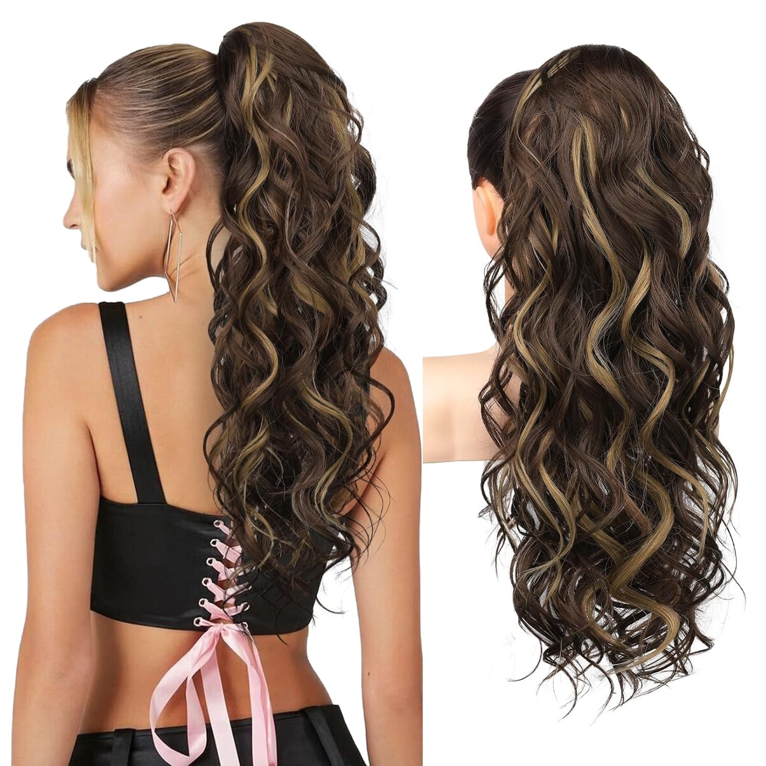ZHANYU-Ponytail Extension, 24" Claw Clip Ponytail Extension Wavy ...