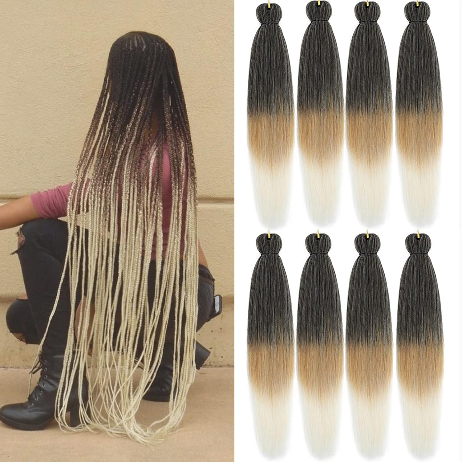 ZHANYU-Pre StretZHANYUd Braiding Hair Ombre 36 Inch 8 Packs Synthetic ...