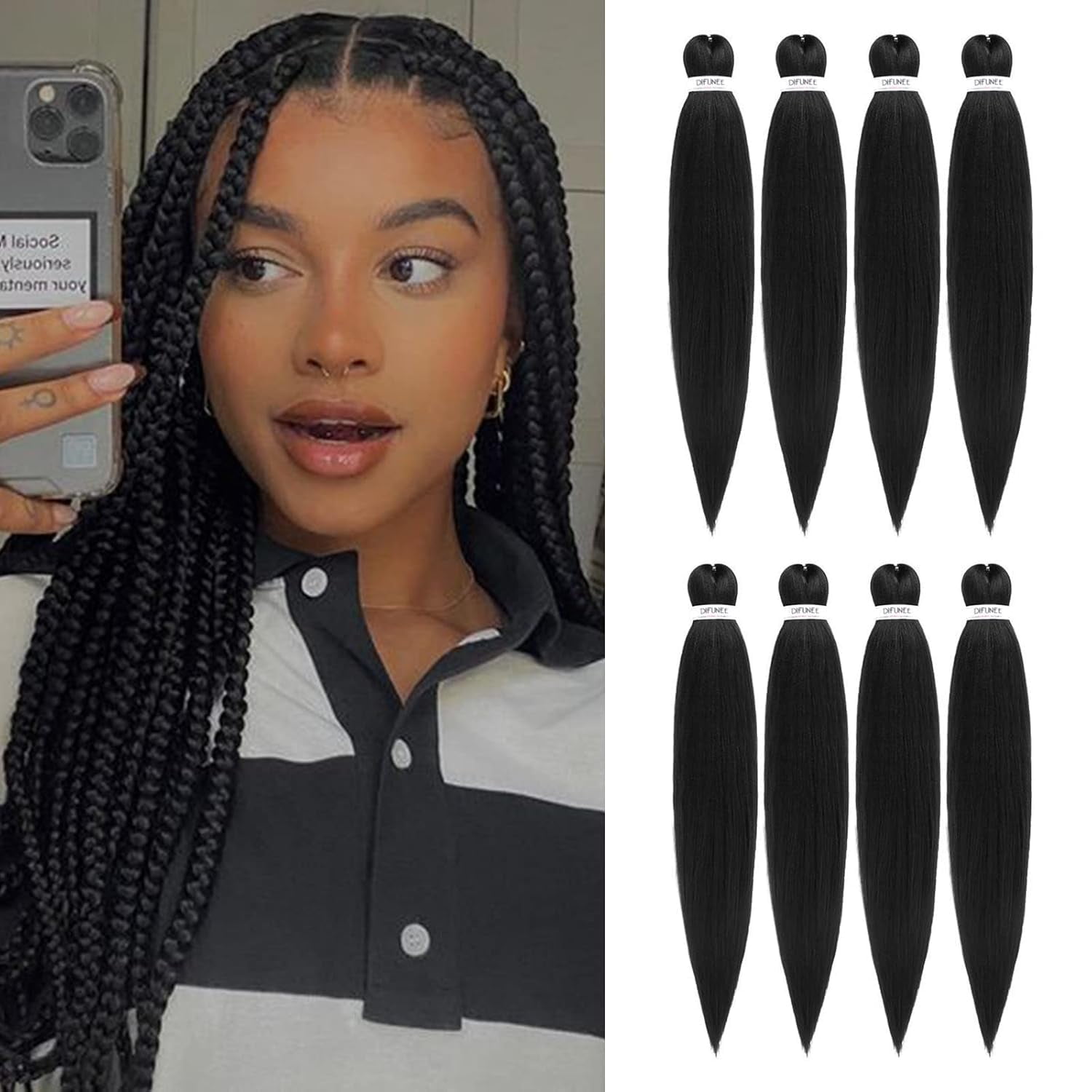 ZHANYU-Pre-stretZHANYUd Braiding Hair - 22 Inch 8 Packs Natural Black ...