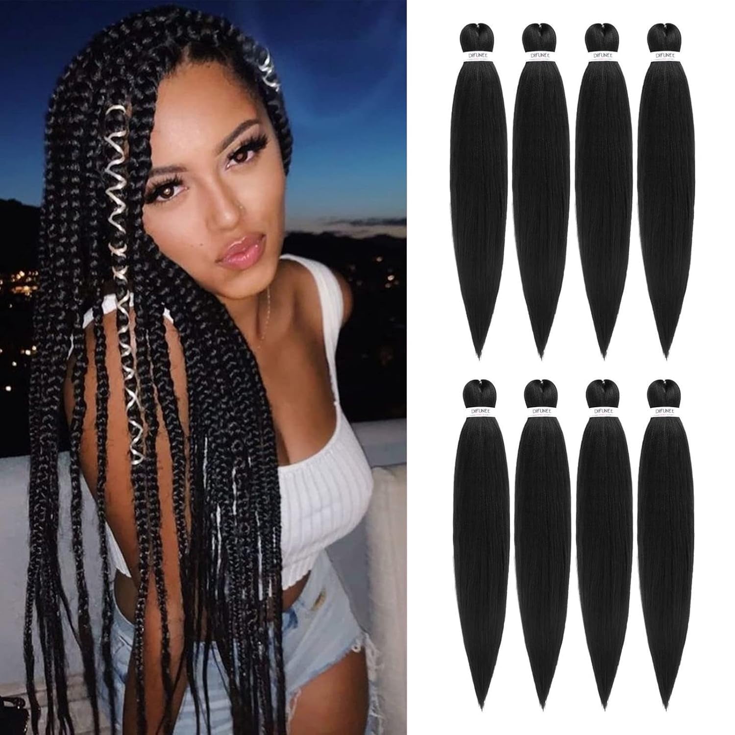 ZHANYU-Pre-stretZHANYUd Braiding Hair - 28 Inch 8 Packs Natural Black ...