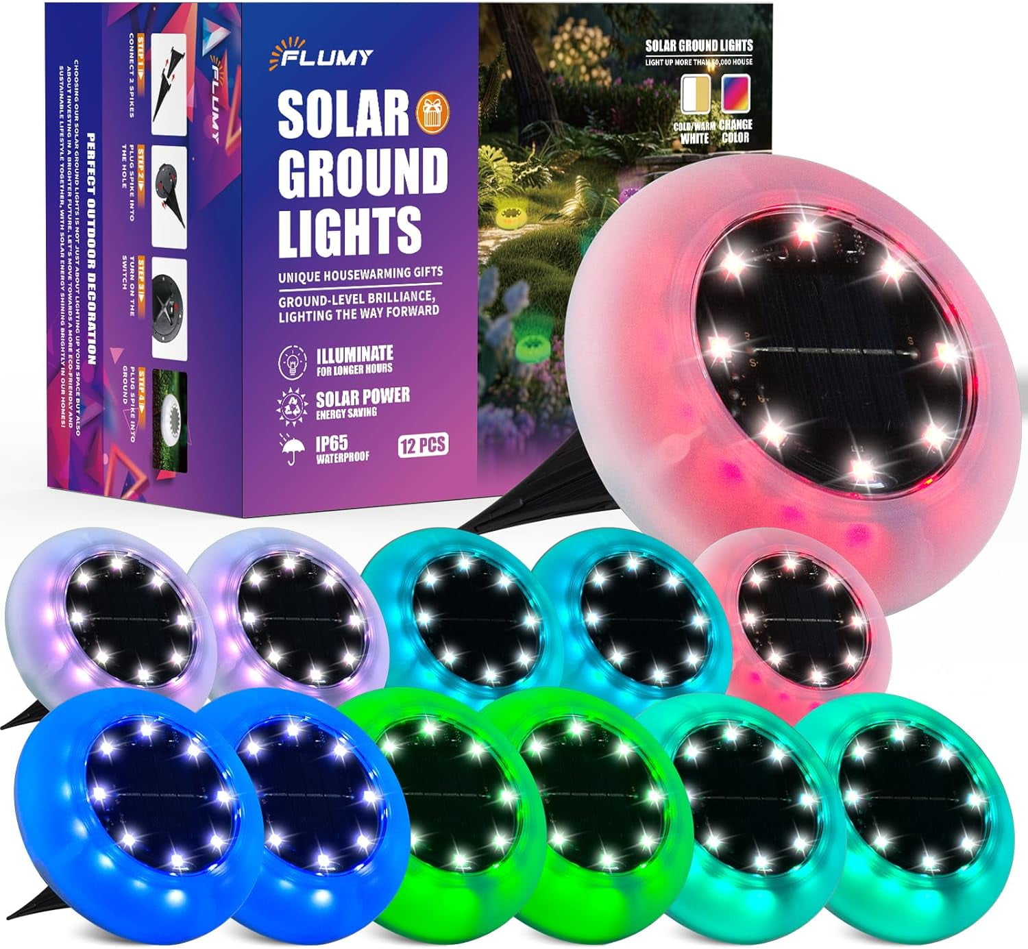 ZHANYU-Solar Color Changing Lights, 12 Pack In-Ground Lights, Outdoor ...