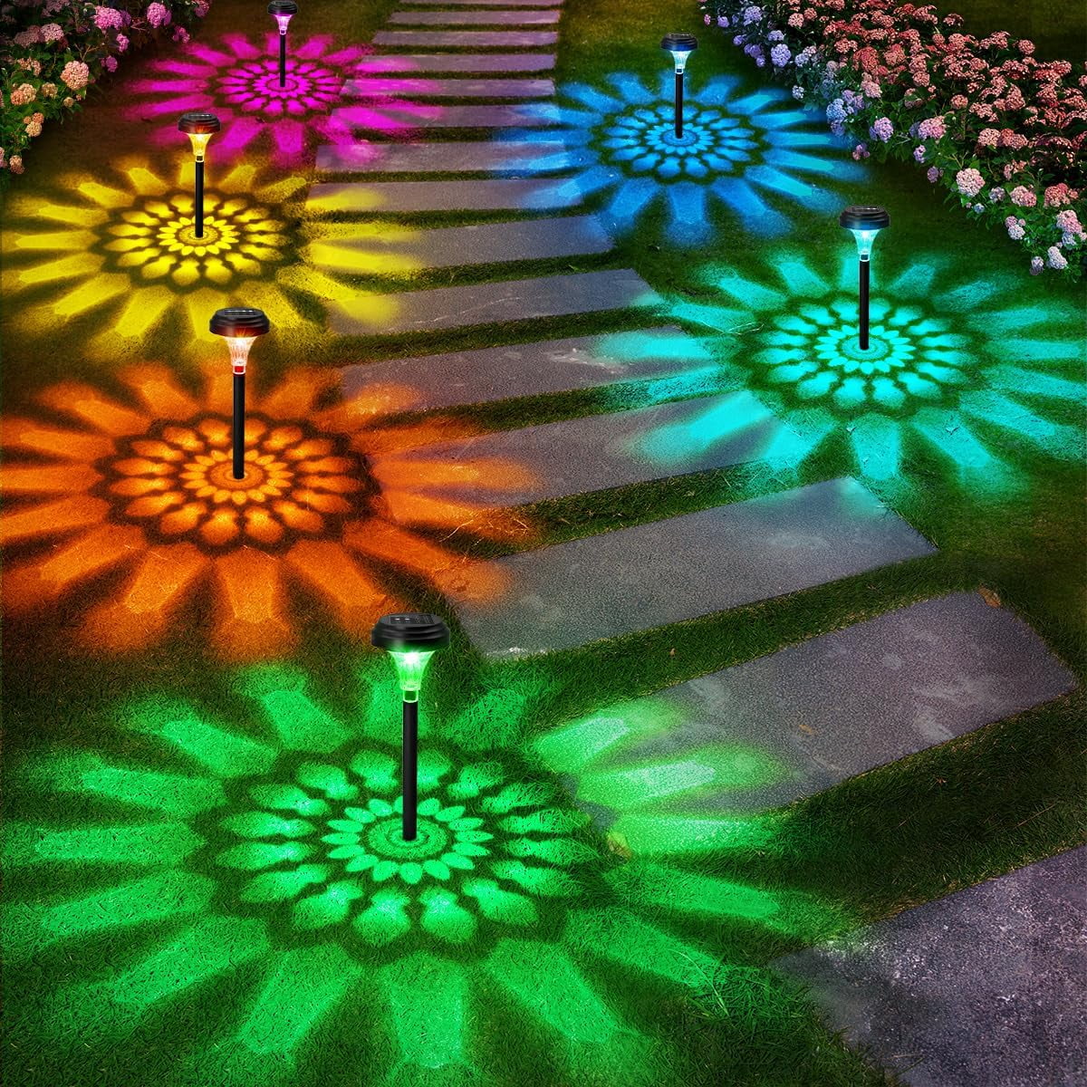 ZHANYU-Solar Pathway Lights, 5 Pack Outdoor Garden Yard Light RGB Color Changing+Warm White IP67 ...