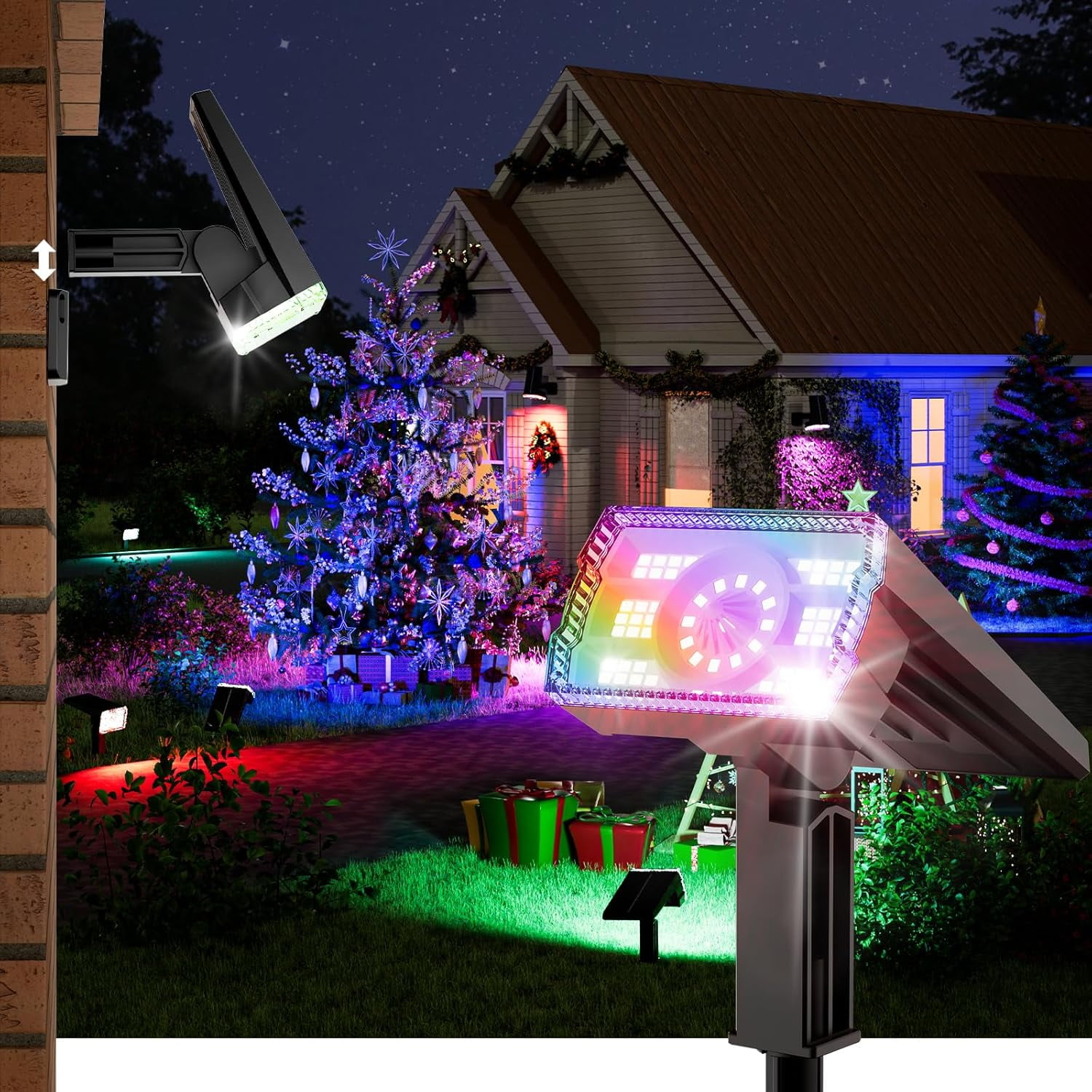 ZHANYU-Solar Spot Lights Outdoor, 58 LED 8 Color Modes Solar Spot ...
