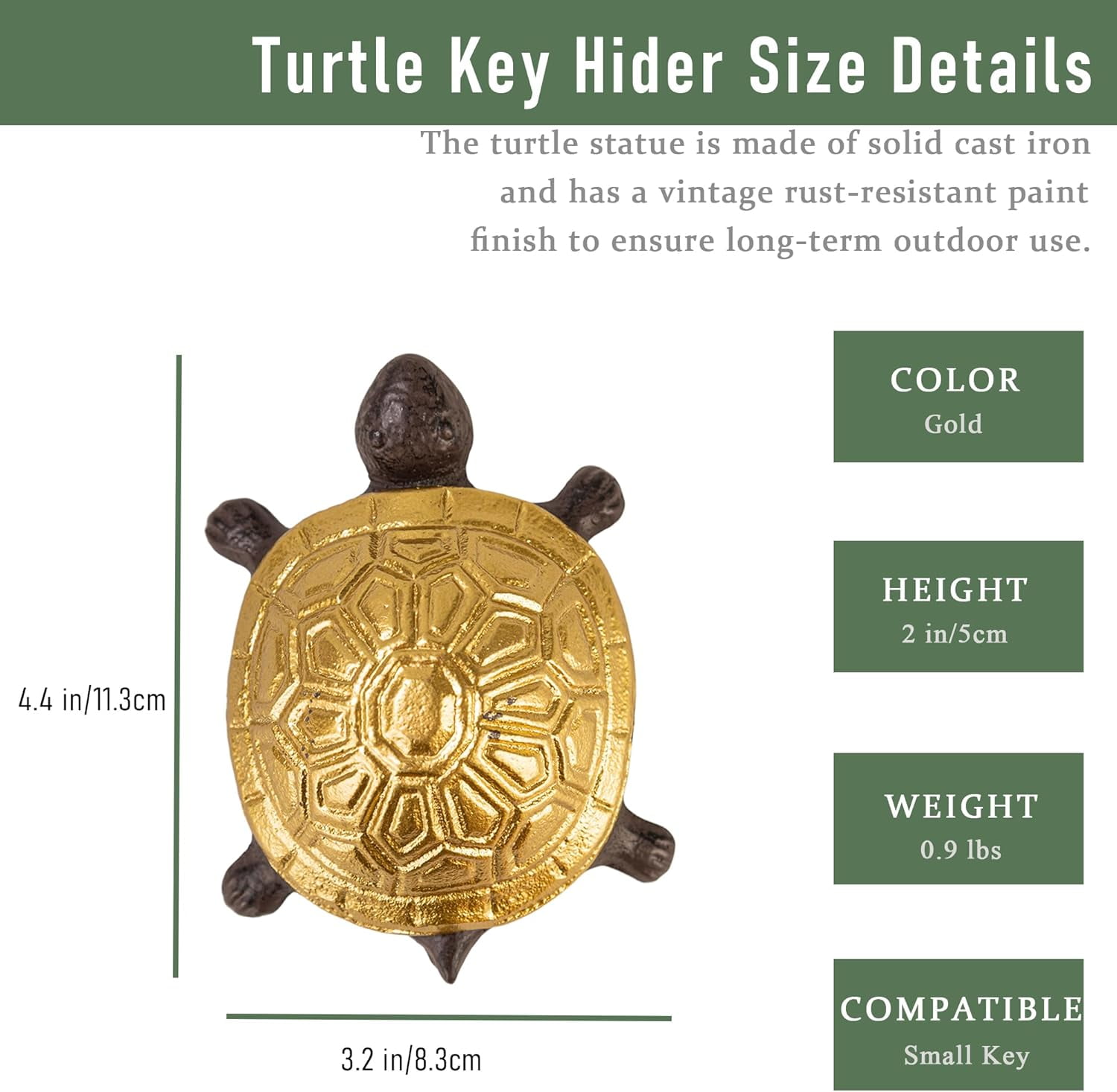 ZHANYU-Spare Key Hiders Outside Cast Iron Turtle Hidden Key Holder for ...