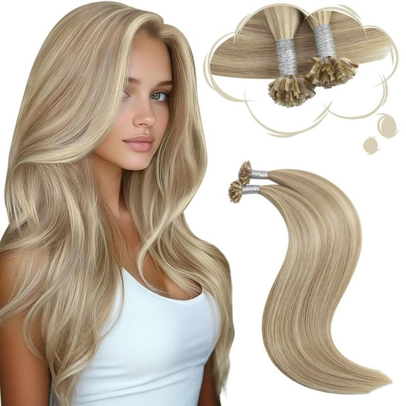 ZHANYU-U Tip Hair Extensions Human Hair Ash Blonde Highlight Hair ...