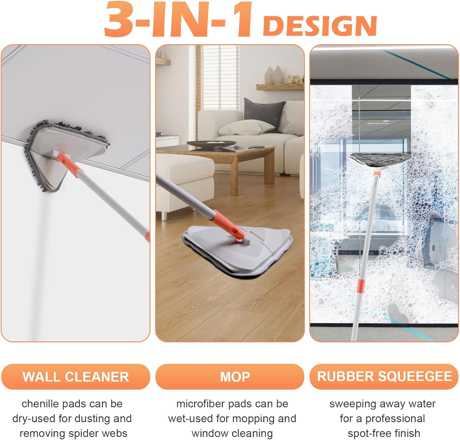 ZHANYU-Wall Cleaner Triangle Mop with 82'' Long Handle - Wall Scrubber ...