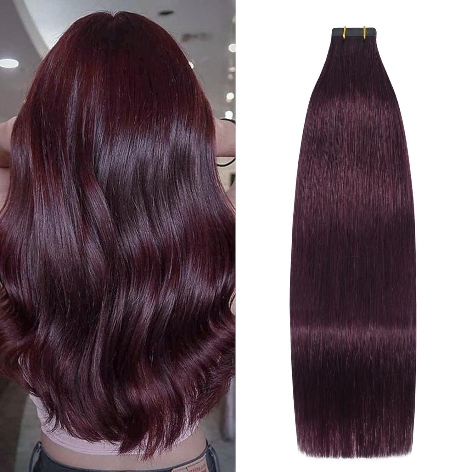 ZHANYU-Wine Red Tape in Hair Extensions Human Hair100% Remy Extensions ...