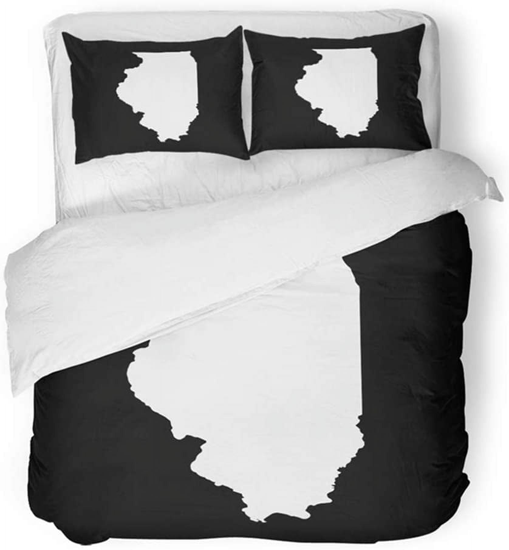 ZHANZZK 3 Piece Bedding Set Abstract Illinois Map in White On Black ...