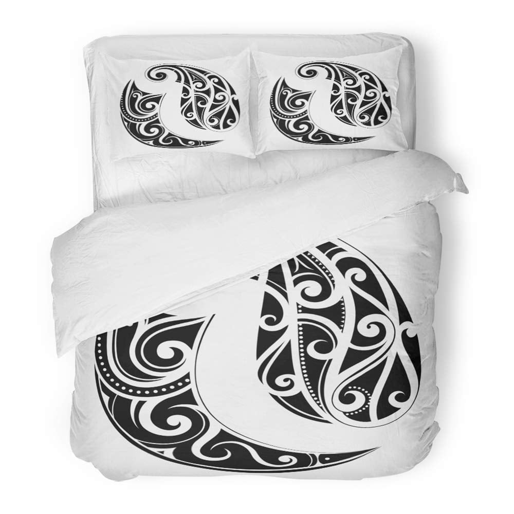 ZHANZZK 3 Piece Bedding Set Abstract Maori Tattoo Black Curl Curves ...