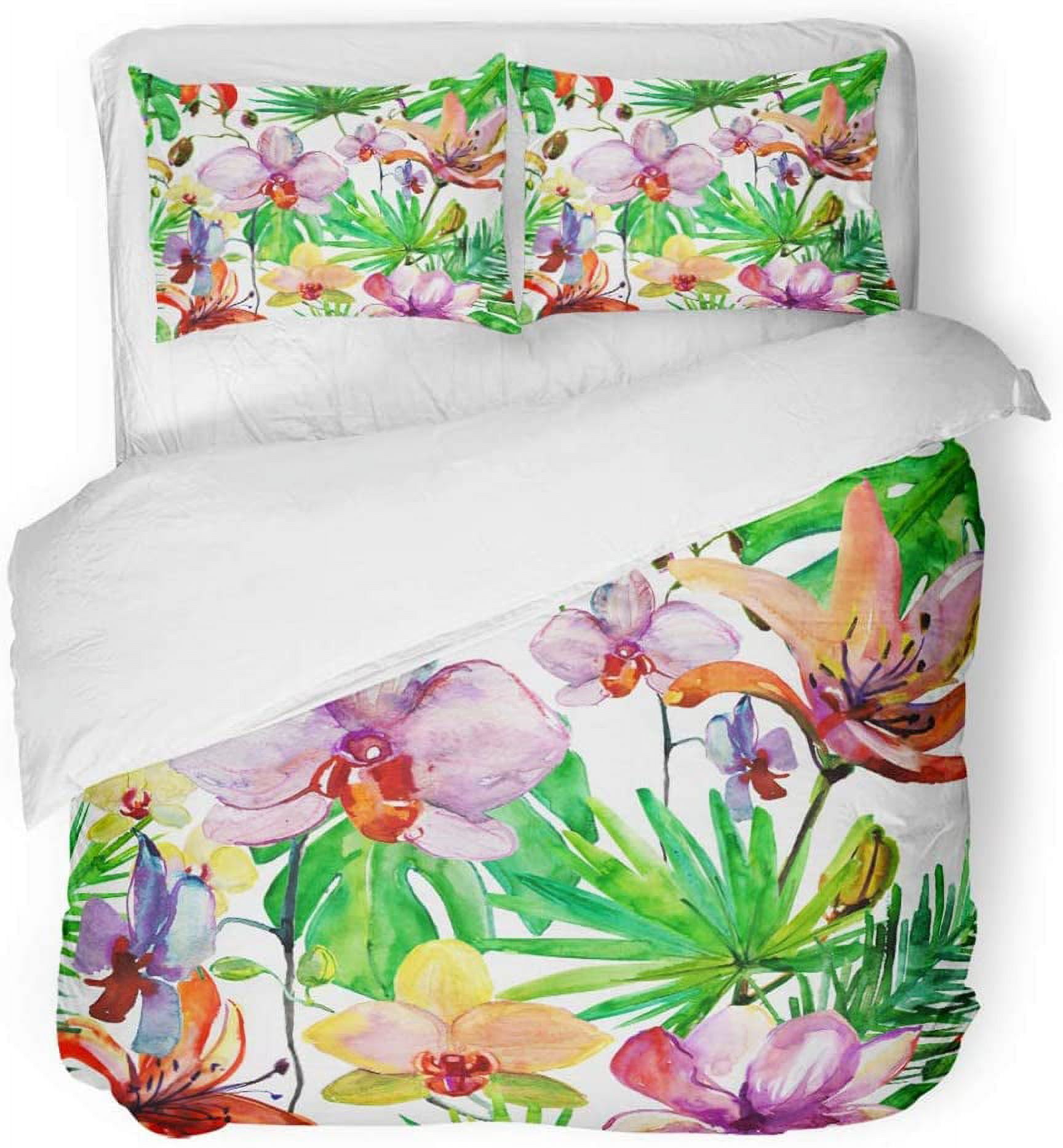 ZHANZZK 3 Piece Bedding Set Abstract Watercolor Hand with Magnolia Lily ...