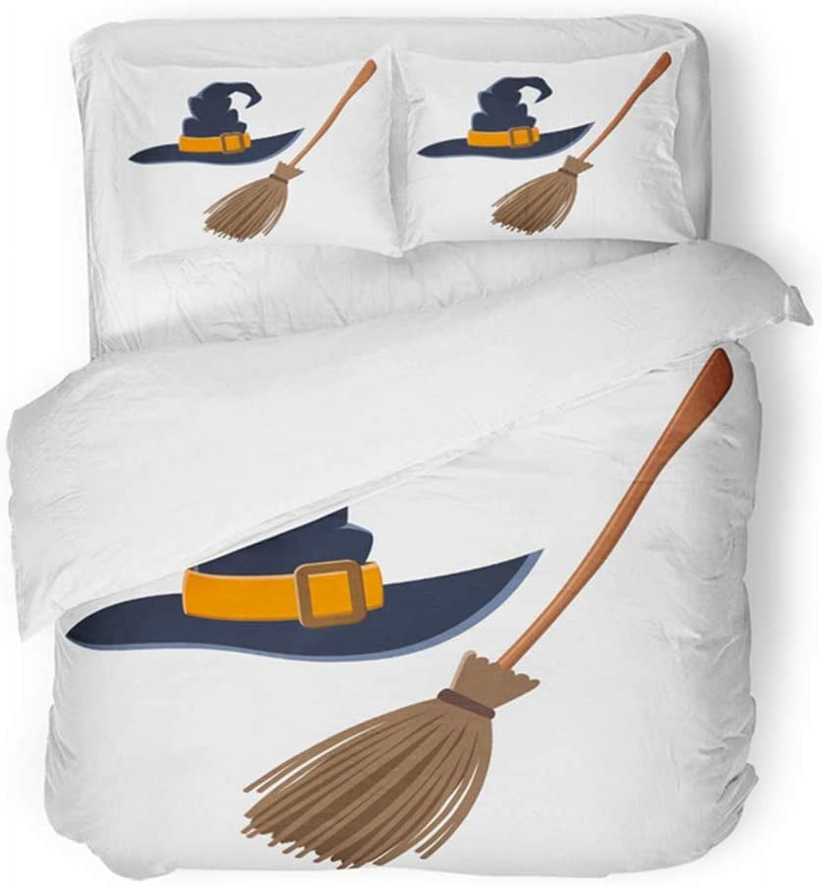 ZHANZZK 3 Piece Bedding Set Abstract Witch Hat and Broom Colorful Scary ...