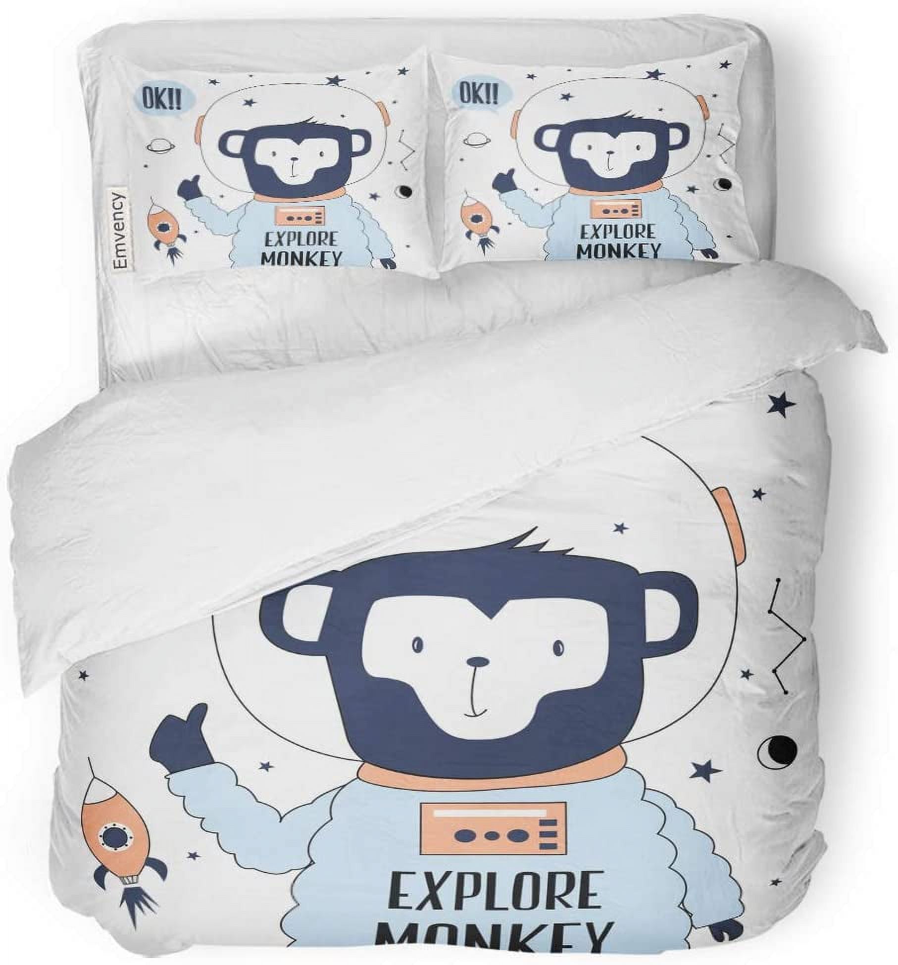 ZHANZZK 3 Piece Bedding Set Adventure Explore Monkey for Sweet Baby Boy ...