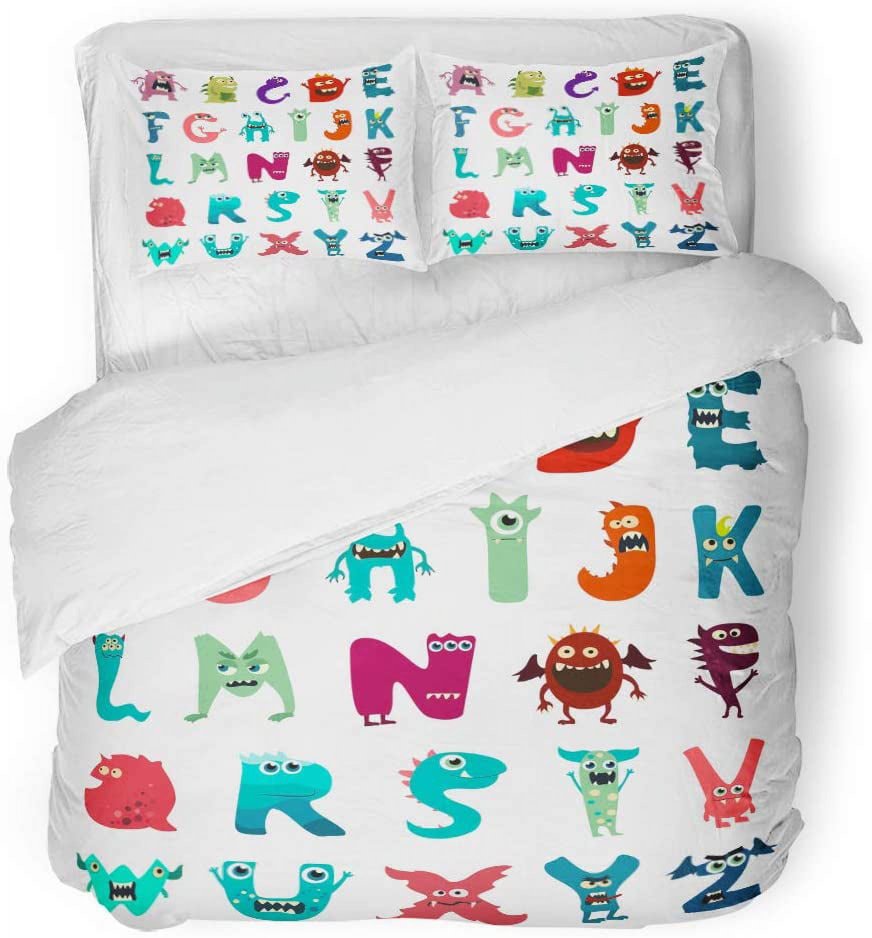 ZHANZZK 3 Piece Bedding Set Alien Cartoon Flat Monsters Alphabet Big ...