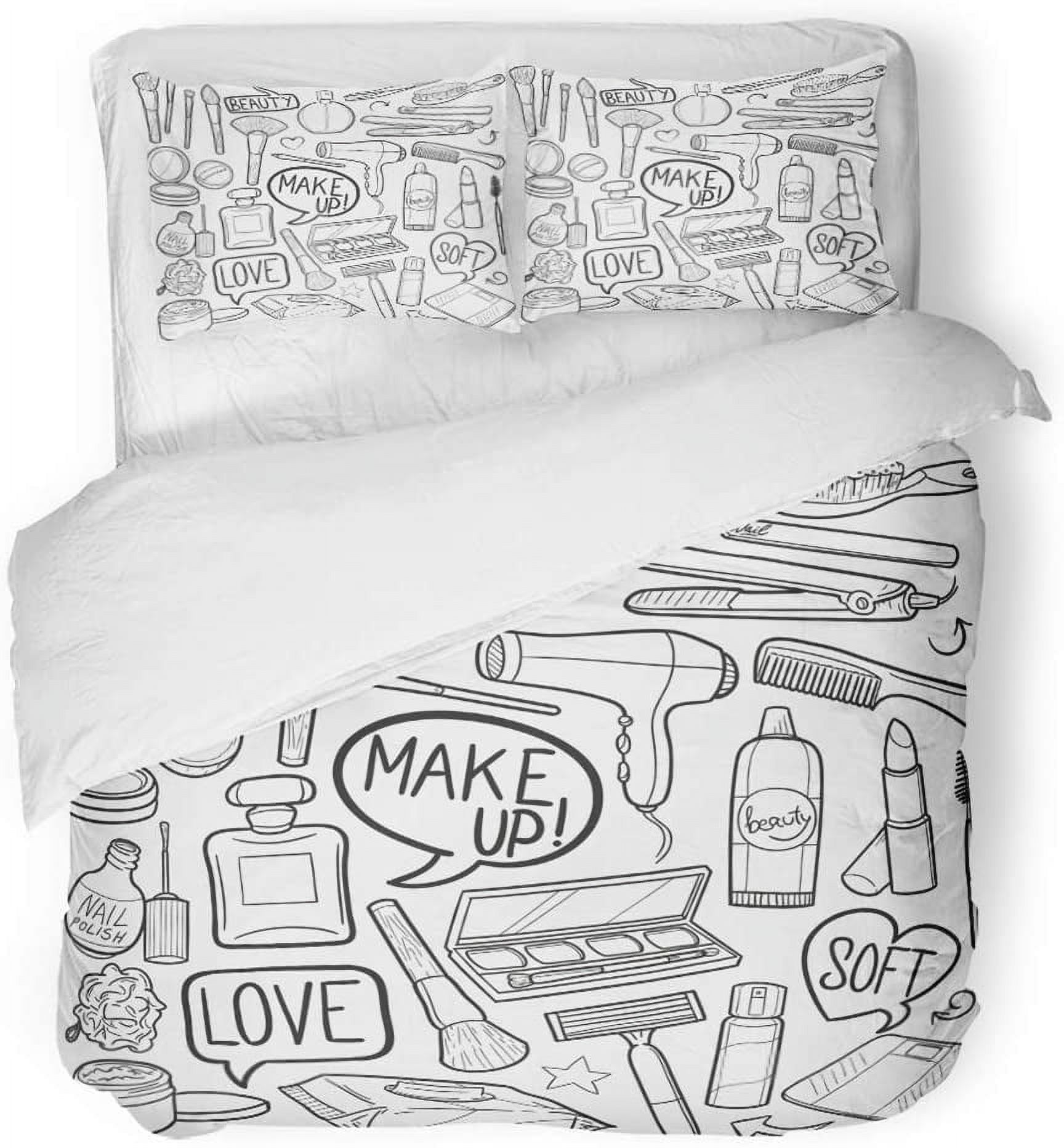 ZHANZZK 3 Piece Bedding Set Bathroom Beauty Make Up Girl Day Doodle ...