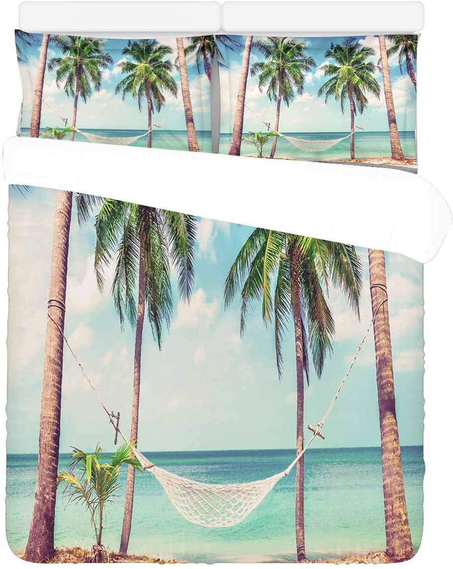 ZHANZZK 3 Piece Bedding Set Beach Palm Trees Twin Size Duvet Cover with ...